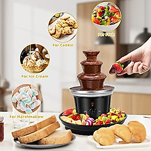 Micnaron 3 Tiers Chocolate Fountain Chocolate Fondue FountainElectric Melting Chocolate Machine Mini Hot Chocolate Fondue Pot Stainless Steel Heated Basin Chocolate Fountain With Fruit & Nut Plate For Nacho Cheese, BBQ Sauce, Ranch, Liqueurs（Black）