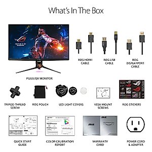 ASUS ROG Swift 32” 4K HDR Gaming Monitor - 144Hz DSC, UHD (3840 x 2160) PC Monitor, Mini-LED IPS with G-SYNC Ultimate, Local Dimming, Ideal for Desktop and Computer Monitor Black - - PG32UQX