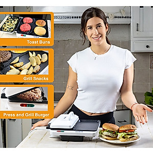 Hamburger Grill Maker by StarBlue with FREE Burger Press and Recipes eBook - Portable and Multipurpose Machine AC120V 60HZ 1000W