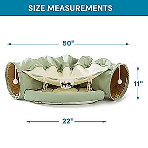HIPIPET Cat Tunnel for Indoor Cats, Cat Tube with Collapsible Washable Cat Bed,Premium Cat Toy for Small Medium Large Cat.(Matcha)