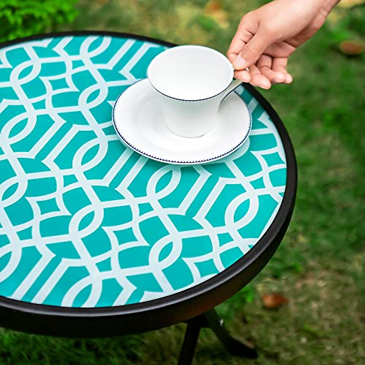 Captiva Designs Outdoor Side Tables-Foldable Patio Side Table with Tempered Glass Table Top and High-Strength Thickened Iron Pipe Bracket for Living Room,Sofa,Bedroom and Garden,1 Pack,Green