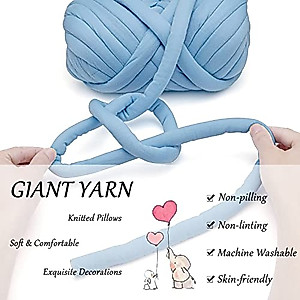 GULAKY Chunky Giant Cotton Tube Yarn Super Soft Thick for Handmade DIY Arm Knitting Blanket Yarn Merino Wool Alternative Home Decor,Blue,1lb