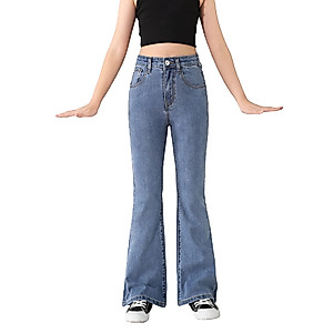 Floerns Girls Casual Denim Pants High Waist Flare Leg Jeans with Pocket Medium Blue 11-12Y