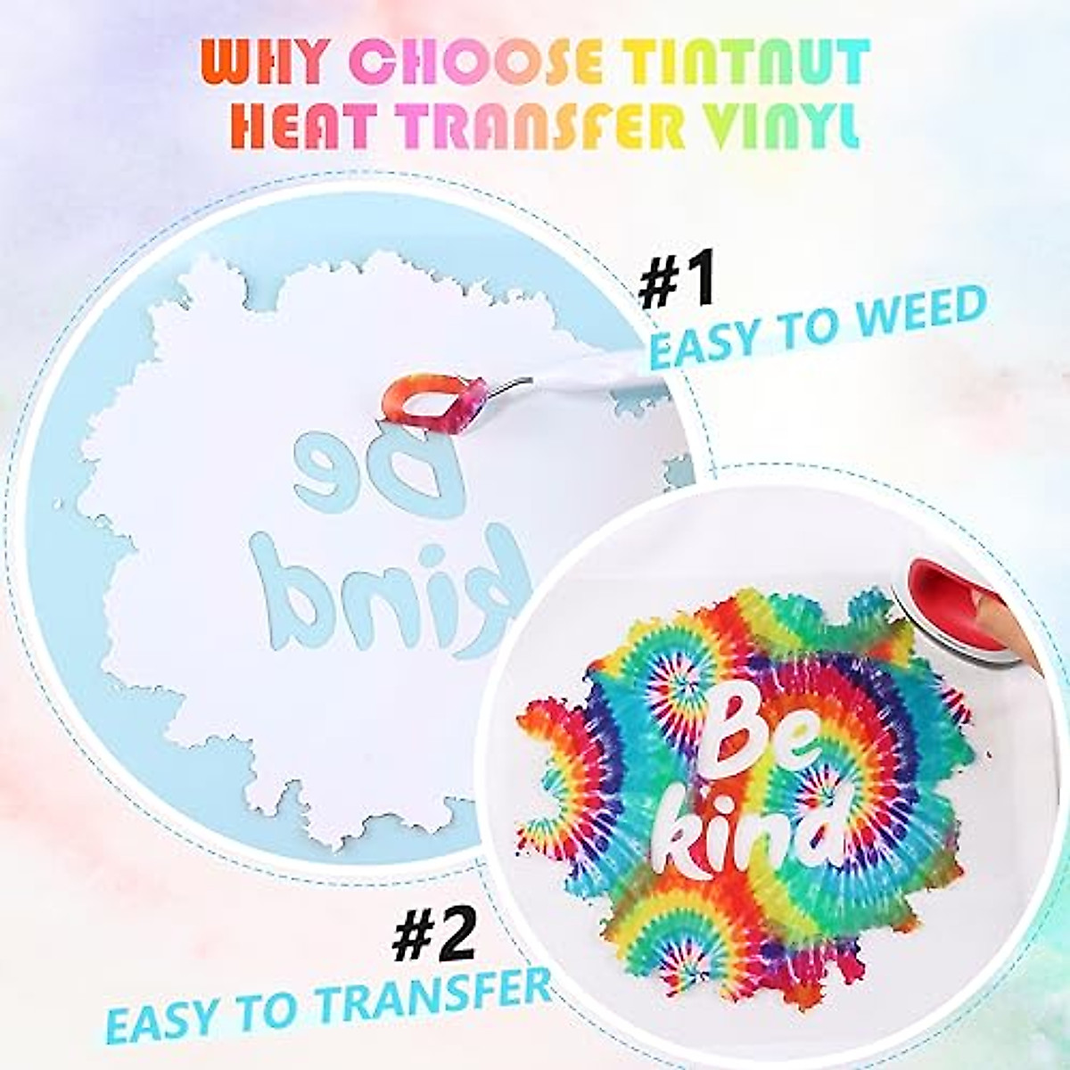 Tintnut Tie-dye Swirl HTV Heat Transfer Vinyl Roll - 12 Inch x 5ft Roll HTV Color Gradient Swirl Iron on Vinyl Spiral Patterned HTV Vinyl DIY Canvas Bag T-Shirts for Cricut or Silhouette Cameo