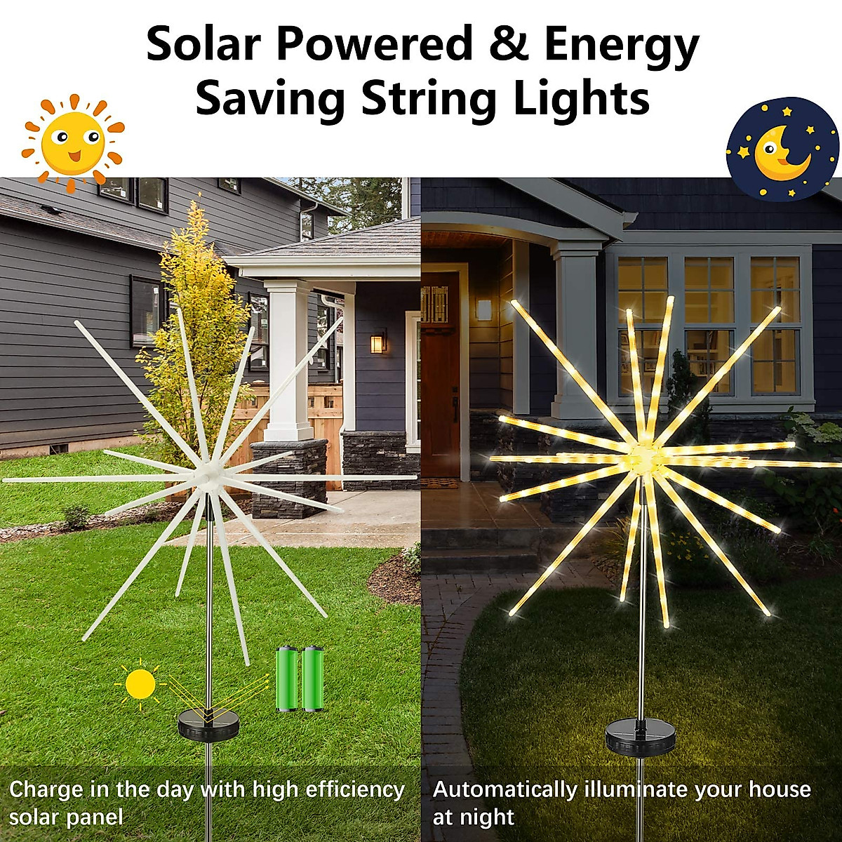 224 LED Solar Starburst Lights Outdoor, 8 Modes Meteor Firework Solar Fairy Lights with Remote Control for Garden Landscape Patio Walkway Home Holiday(2 Pack Warm)
