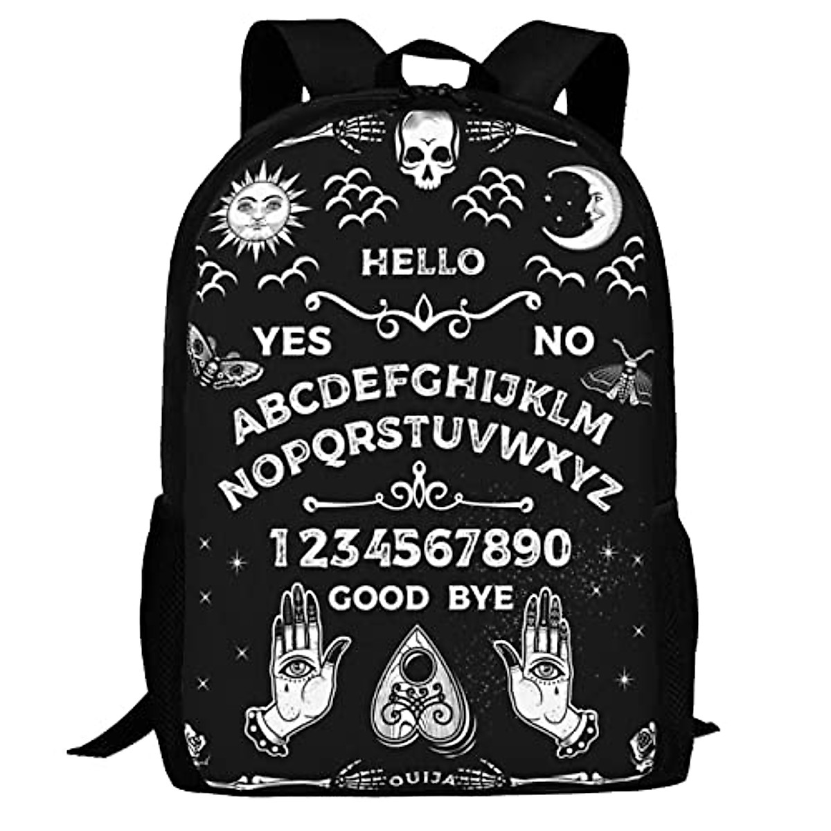 UIACOM Casual Vintage Skeleton Magic Ouija Board Sun Moon Backpack Big Capacity Multipurpose Bookbag Backpack - Spirit Witch Board Black Gothic Goth Occult, Boys Girls Gift, Travel Hiking Rucksack