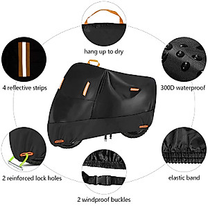 300D Heavy Duty Small Motorcycle Cover, Seceles All Season Durable Waterproof Outdoor Protection Scooter Cover with Lock-Holes Storage Bag Fits up to 73 inch Bike (M: 75" x 33" x 39")