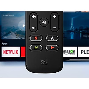 One For All Streamer Remote – Universal Remote Control for up to 3 Devices Infrared Controlled Streamer Boxes TVs and Sound bar – Learning Feature - Backlit Keys - Black – URC7935