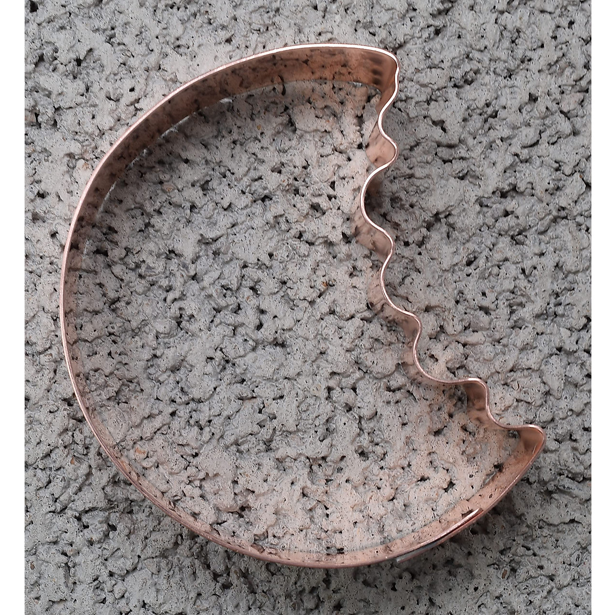 3 Inch Round Cookie Cutter with bite taken out - Handcrafted Copper Cookie Cutter by The Fussy Pup