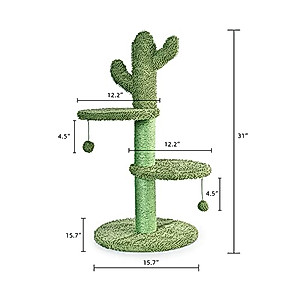 BOLUO Cat Scratching Post for Large Cats Tree Catcus Tall Cat Scratcher Posts Toy Cute Kitten Kitty Sisal Rope Scratch with Teaser Ball Outdoor 31 Inch