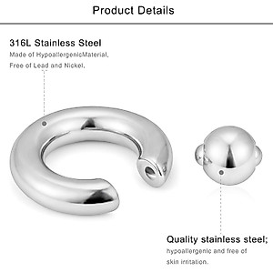 Lcolyoli 2PCS PA Ring Internally Threaded Captive Bead Rings Spring Action CBR Monster Screwball Rings 316L Surgical Steel Pierced Body Jewelry 4G Silver-tone Black 16mm