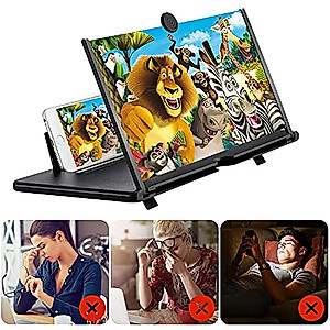 Screen Magnifier for Cell Phone, LXUNYI 16in Phone Screen Magnifier Eye Protection with Foldable Stand Screen Enlarger for Movies, Videos and Gaming Suit for All Smartphones (Black, 16in)