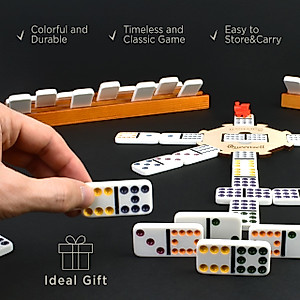 Queensell Mexican Train Dominoes Set with Wooden Hub, Domino Tile Board Games - Double 12 Dominos Set for Family Game Night for Adults and Kids Ages 8 and up (Double 12)
