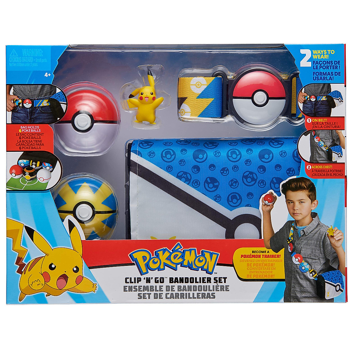 Pokémon Bandolier Set - Features a 2-Inch Pikachu Figure, 2 Clip ‘N’ Go Poke Balls/Belt, and a Carrying Bag - Folds Out Into Battle Mat for 2 Figures