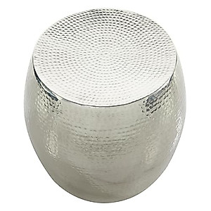 Deco 79 Aluminum Metal Side End Accent Table Drum Shaped End Table with Hammered Design, Side Table 14" x 14" x 16", Silver