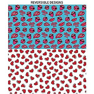 CAMKUZON Reversible Wrapping Paper for Valentine's Day, Birthday, Wedding, Holiday - 3 Large Sheets Red Lip with KISS ME and Heart Design Gift Wrap - 27 Inch X 39.4 Inch Per Sheet
