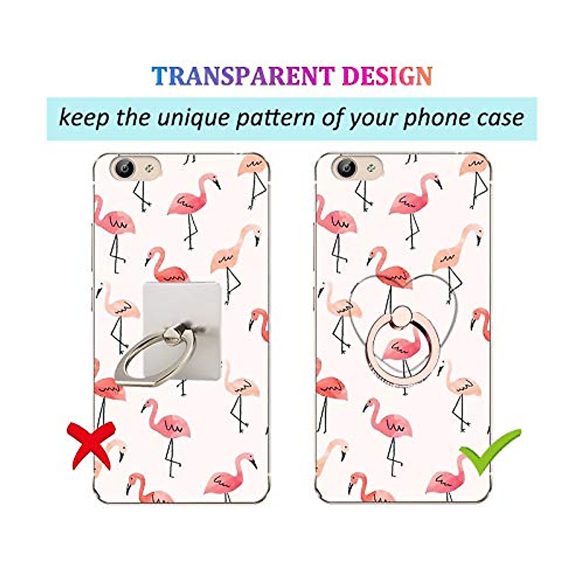 lenoup Transparent Heart Cell Phone Ring Holder Kickstand,Bling Bling Sparkle Diamond Clear Heart Cell Phone Finger Ring Grip Stand(Silver/Rose Gold)