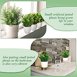 XunYee Small Fake Plants Mini Faux Plants for Office Desk Potted Artificial Plants Flowers Indoor Plastic Plant Decor Aesthetic Greenery Desk Plant for Home Bathroom (White Pot, Greenery, 12 Pack)