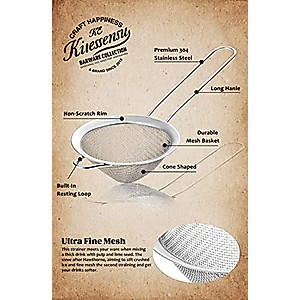 KITESSENSU Fine Mesh Strainer, 18/8 Stainless Steel Small Mesh Strainer with Handle, 3.3 Inch Effective Cone Shaped Cocktail Strainer for Cocktails, Tea Herbs, Coffee, Drinks and Spices
