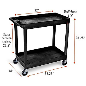 Stand Steady Original Tubstr 2 Shelf Utility Cart/Service Cart - Heavy Duty - Supports up to 400 lbs - Tub Carts w/Deep Shelves - Great for Warehouse, Garage, Cleaning and More! (32 x 18 / Black)