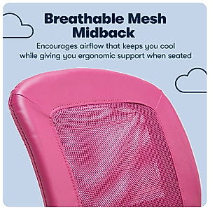 Serta Essential Armless Desk Chair Small TaskChair with Wheels, Breathable Mesh Back, SertaQuality Foam Cushion Seat for Comfort, Functional, Lightweight and Versatile, Task, Pink