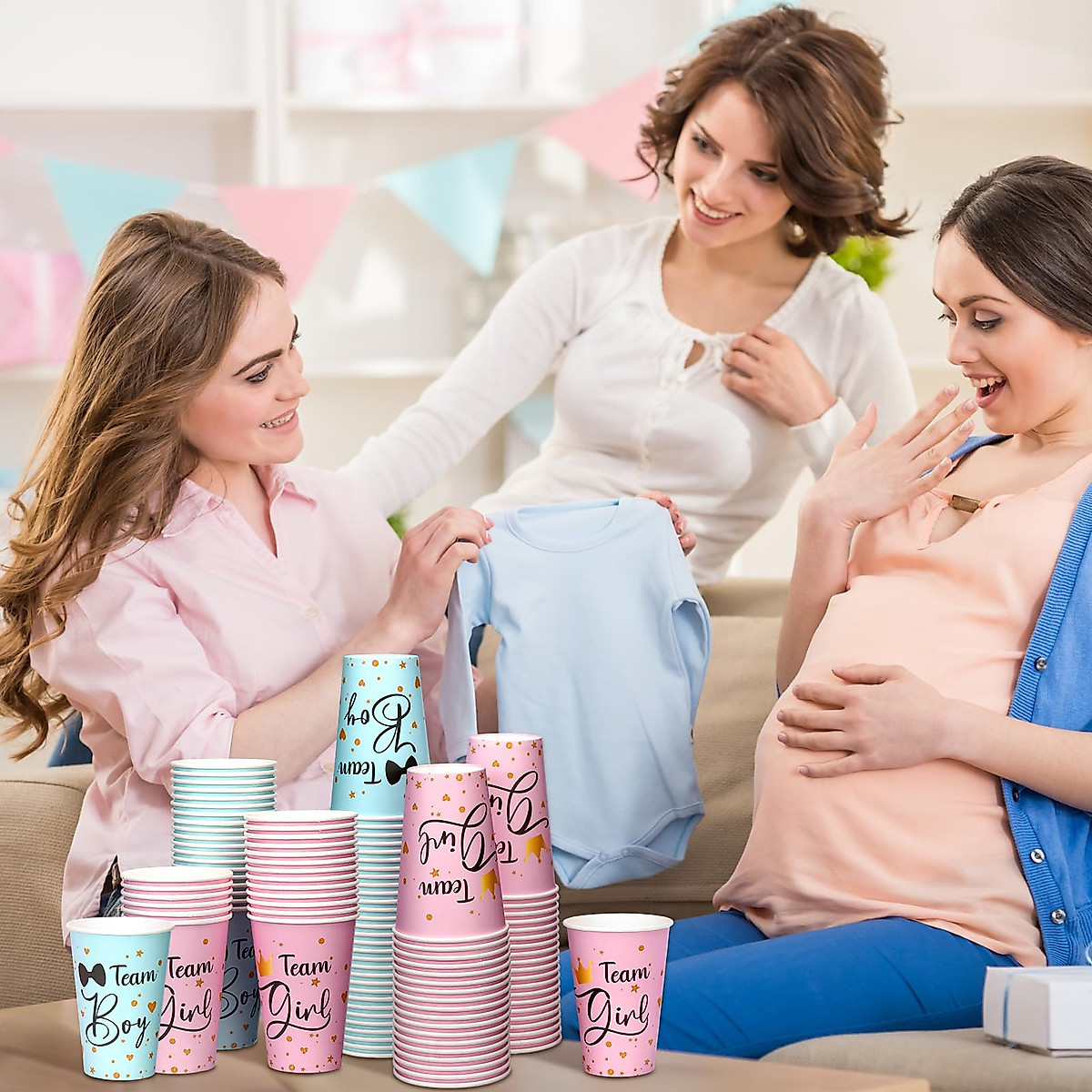 Colarr 100 Pcs Gender Reveal Party Paper Cups 12 oz Gender Reveal Cups Team Boy or Girl Gender Reveal Party Supplies Paper Baby Shower Cups Disposable Pink and Blue Cups for Gender Reveal Baby Shower