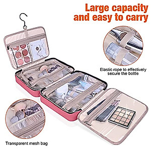 BAGAIL Hanging Toiletry Bag Large Cosmetic Travel Organizer Waterproof Makeup Container Full Sized for women-Coral
