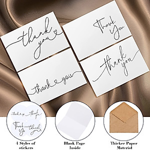 Teling 200 Set Thank You Cards Bulk Blank Thank U Greeting Notes with Matching Brown Kraft Envelopes and Stickers Thank You Greeting Card Set for Wedding Birthday Baby Shower 6 x 4 Inch (White)