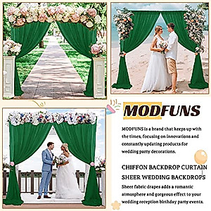 MODFUNS Emerald Green Curtains Backdrop 10x10FT 2 Panels Chiffon Fabric Curtain for Bridal Sheer Backdrop Curtains for Reception Prom Sheer Wedding Curtain Backdrop for Party Receprtion Window Drapes