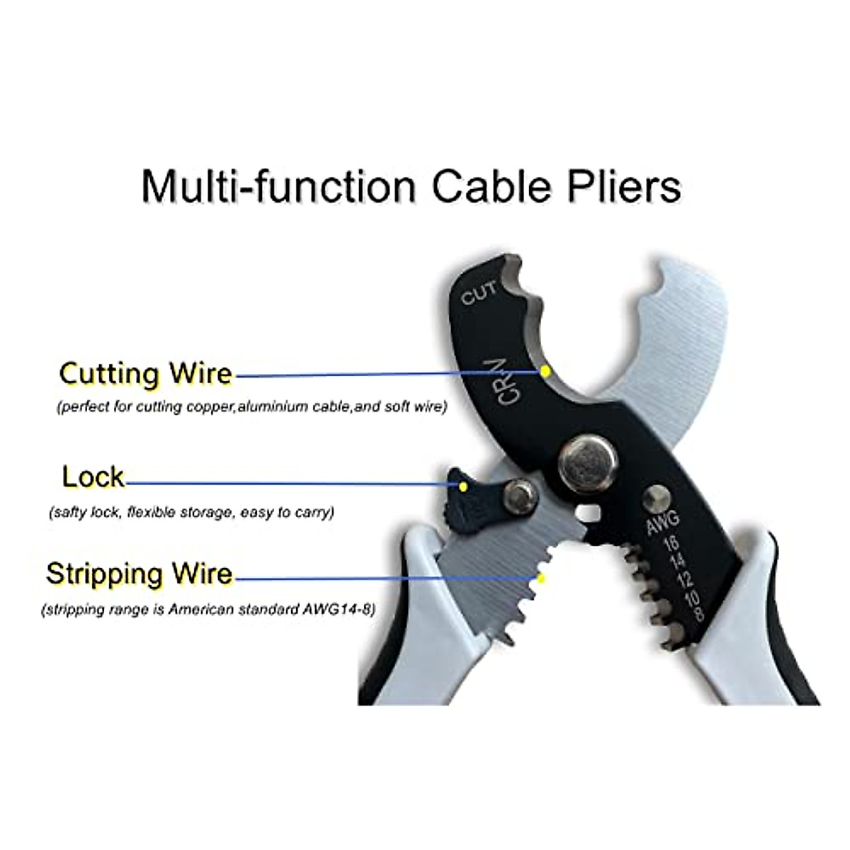 Wire Cutters Stripper, BOOSDEN 8 inch Cable Cutters, Awg Wire Cutters,Precision Wire Stripper,Heavy Duty Cable Cutters, Spring Cable Cutting Pliers for Aluminum Wire,Communications Cable Cutting