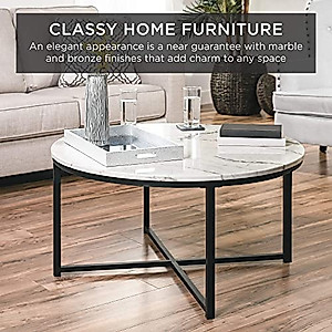 Best Choice Products 36in Faux Marble Accent Table, Modern End Table, Large Coffee Table Home Decor for Living Room, Dining Room, Tea, Coffee w/Metal Frame, Foot Caps, Designer - White/Black