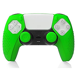 Foamy Lizard SensePro Dock Compatible PS5 Controller | Soft Flat Anti-Slip Studded Silicone Gel Grip Cover for Playstation 5 Dualsense, Rubber Protector Plus 8 Raised Thumb Grip Caps (Green)