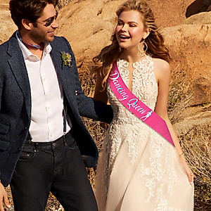 Dancing Queen Sash with Iridescent Foil, Hot Pink Disco Bachelorette Party Sash for Bridal Shower, Birthday Sash for Girls Women, Mamma Mia Party Sash Decorations(Hot Pink + Iridescent)