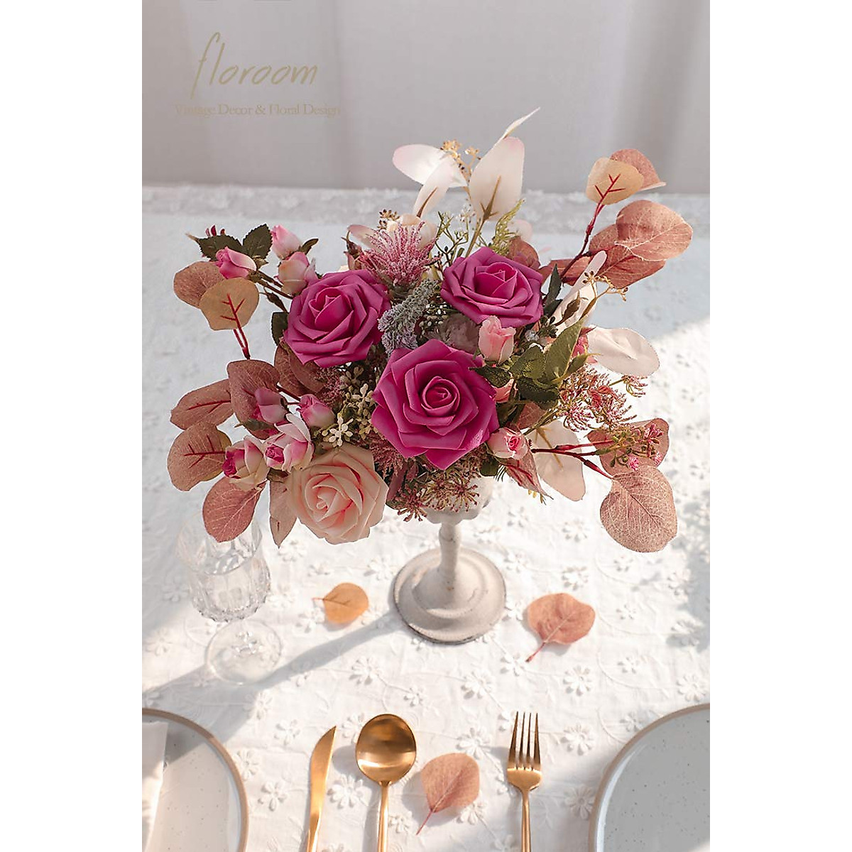 Floroom Artificial Flowers 50pcs Real Looking Hot Pink Foam Fake Roses with Stems for DIY Wedding Bouquets Baby Shower Centerpieces Floral Arrangements Party Tables Home Decorations