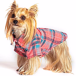 Loyalfurry Dog Shirts for Small Dogs, Dark-Pink Plaid Striped Pet Clothes,Cute Breathable Cotton Outfit Soft Casual Dog Outfit,Thanksgiving Christmas Costumes for Puppy Cats (Medium)