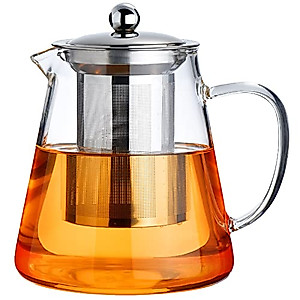 PARACITY Glass Teapot Stovetop 18.6 OZ, Borosilicate Clear Tea Kettle with Removable 18/8 Stainless Steel Infuser, Teapot Blooming and Loose Leaf Tea Maker Tea Brewer for Camping, Travel (550ML)