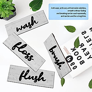4 Pieces Farmhouse Bathroom Wall Decors wash brush floss flush sign Relax Soak Bathroom Decoration Card Set, Wall Art Old-Fashioned Wooden Decorations for Family Laundry Bathroom (White,10 x 3.7 Inch)
