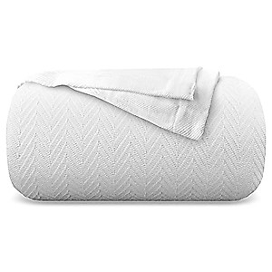 Comfortica Classics 100% Organic Cotton Super-Soft and Breathable Bed/Throw Blanket Herringbone Design - Queen, White