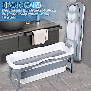 Portable Bathtub for Adult - Large 56'in Foldable Collapsible tub - Ergonomically Designed for the Ultimate Relaxing Soaking Bath. Ideal for Small Spaces - Quick,Folding Bathtub