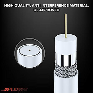 Coaxial Cable RG6, with a Right Angle 90° Connector, 1.5 ft, Coax Cable F-Type Triple Shielded Coax Cable 1.5 Feet (White)