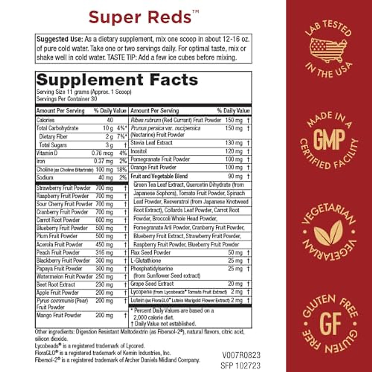Purity Products Super Reds Powder Phytonutrient Superfood Drink Mix w/FloraGLO Lutein - Phytonutrient Blend containing Polyphenols, Antioxidants & More - 330 Grams - 30 Day Supply