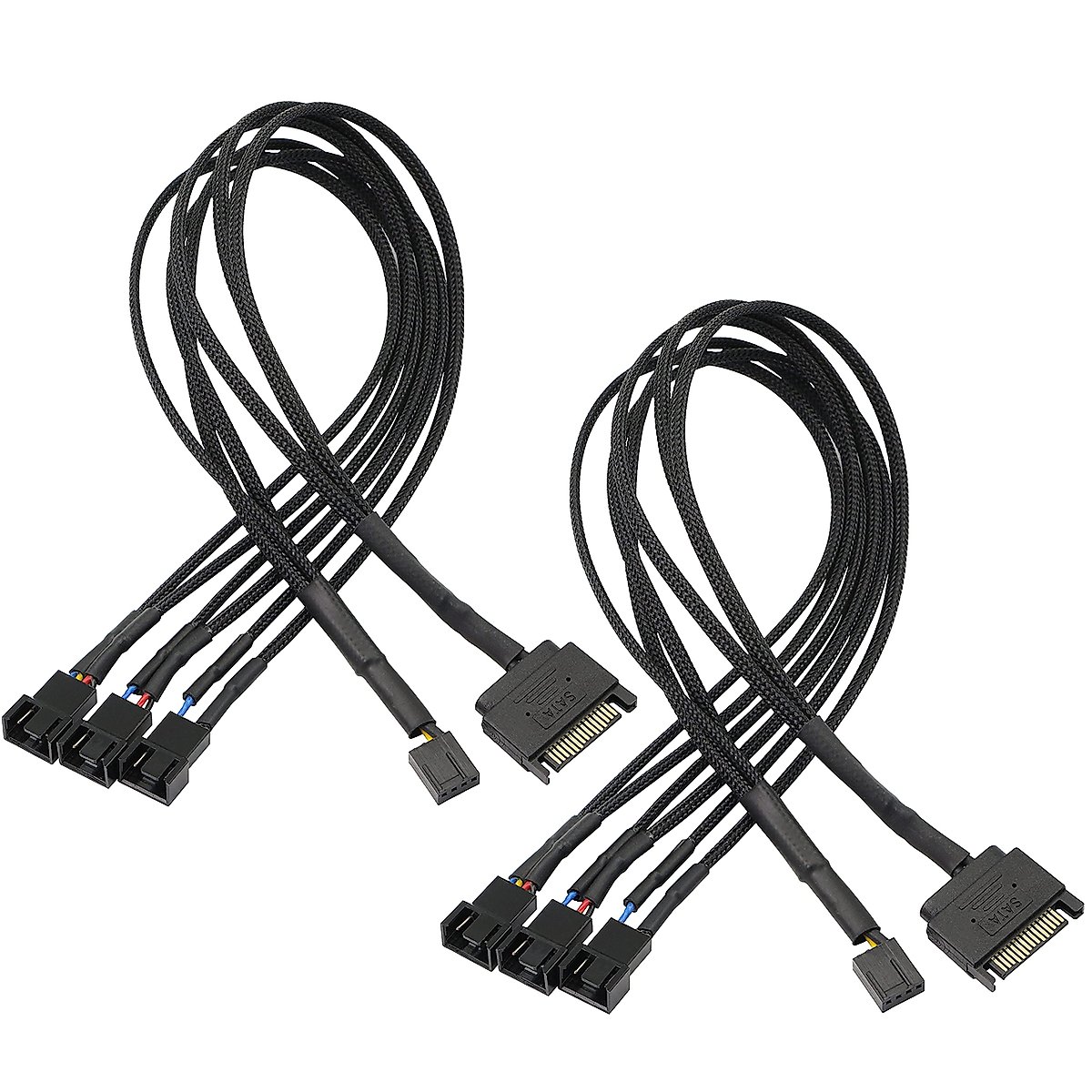 XMSJSIY SATA to 3 Pin 4 Pin PWM Fan Adapter Splitter Hub for 12V Desktop Computer Cooler Case Fans, 2 Pieces Packing