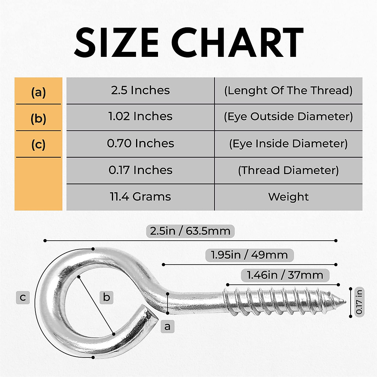 10 Pcs Eye Hooks Screw - 2.5 Inches Stainless Steel Eye Screws for Wood - Anti-Rust & Anti Corrosion Self Tapping Eye Hooks for Indoor & Outdoor use (Silver)