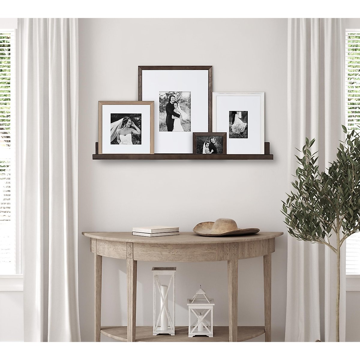 Kate and Laurel Bordeaux Gallery Floating Shelf and Wall Frame Kit, Set of 5, Multiple Finishes, Assorted Size Wooden Frames and Display Shelf