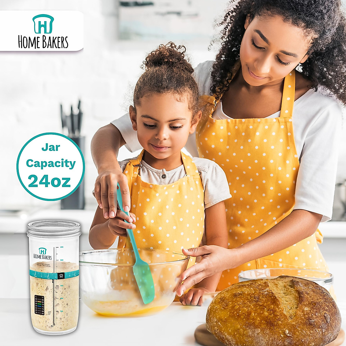 Ameeze Artisan Sourdough Starter Bundle: 24oz Wide Mouth Jar for 3 Loaves and Resusable Bread Bag