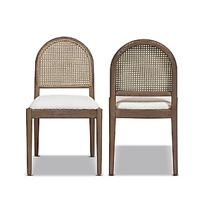 Pemberly Row Curved Cane Rattan Side Dining Chair Set of 2 Ivory White Boucle