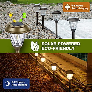 XMCOSY+ Solar Lights Outdoor Waterproof, 6 Pack Solar Pathway Lights 10-25 LM Dimmable Auto On/Off Garden Lights Solar Powered IP65 Waterproof, Stainless Steel Glass LED Landscape Lighting for Yard