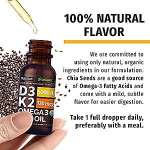 (2 Pack) Organic Vitamin D3 K2 Drops w MCT Oil Omega 3, 5000 IU, Maximum Strength Vitamin D Liquid 5000 IU, No Fillers, Non-GMO Liquid D3 for Faster Absorption & Immune Support, Unflavored, 2 Fl Oz