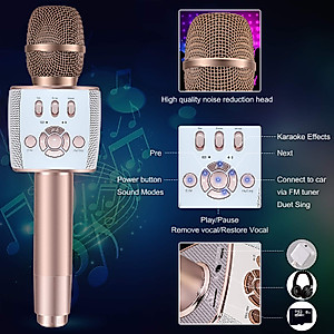 BONAOK Bluetooth Wireless Karaoke Microphone,Portable Karaoke Machine with Duet Sing for Car/Party/PC/All Smartphones X39 ROSE GOLD