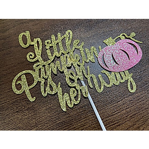 A Little Pumpkin is On Her Way Cake Topper, Little Pumpkin Baby Shower Cake Topper Little Pumpkin Cake Topper Girl for Fall Pumpkin Theme Baby Shower Party Cake Decorations